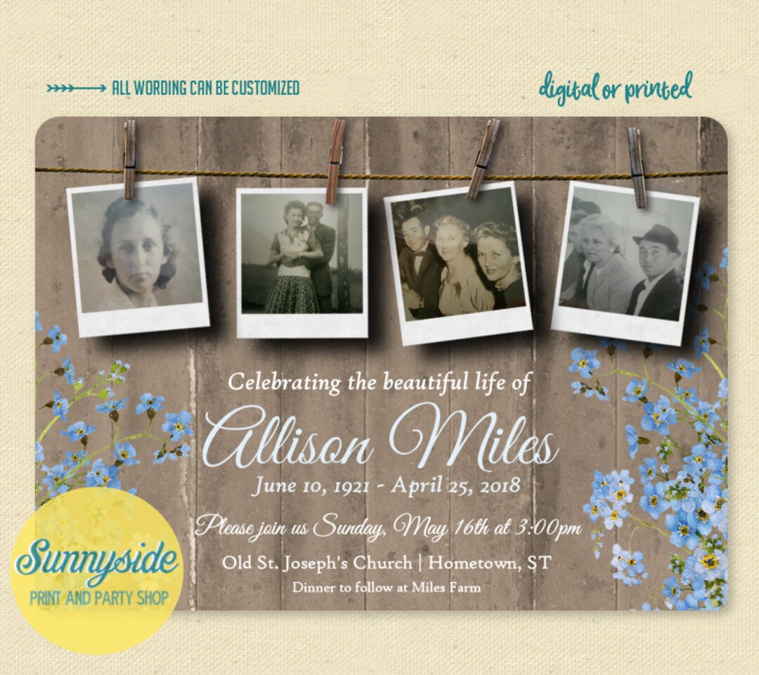 Memorial Invitation, Celebration of Life Card With Photos, Remembrance ...