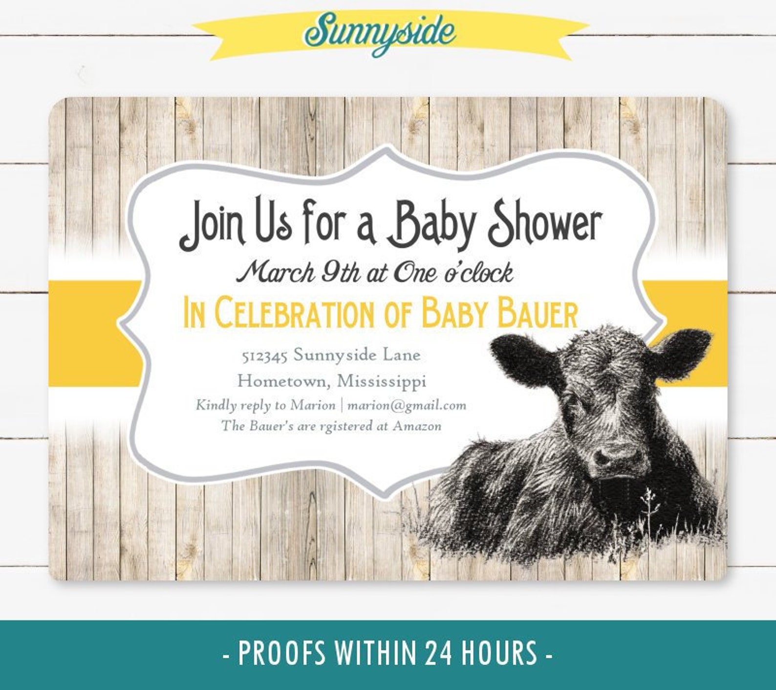 On the Farm / Cute Calf Baby Cow Invite - Baby Shower / Birthday ...