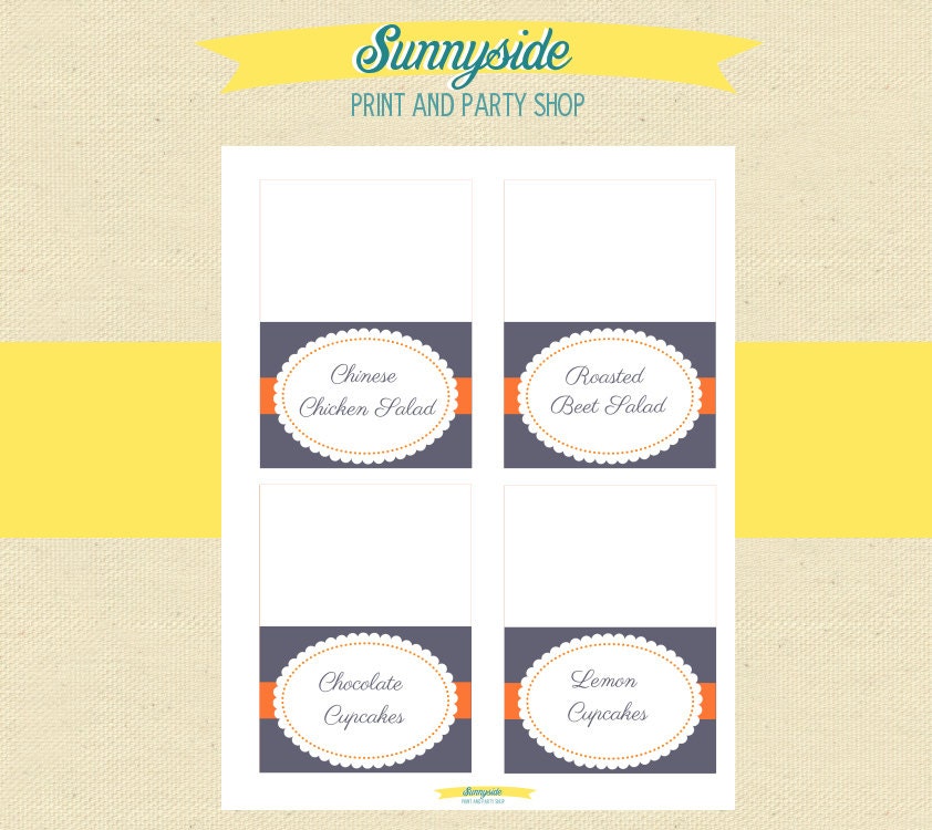 Food Tent / Buffet Cards - Printable - Sunnyside Print & Party - Etsy