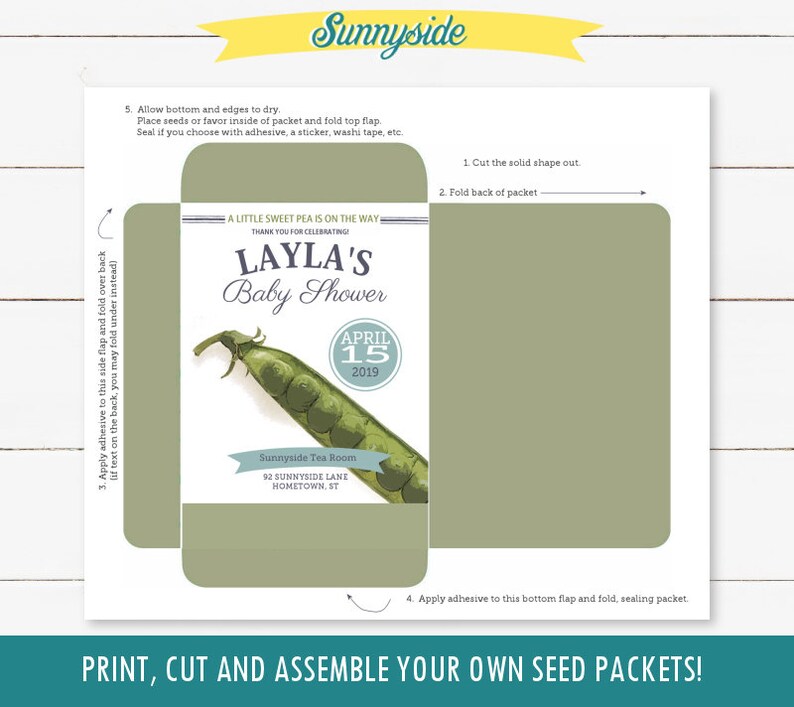 PRINTABLE Seed Packet Sweet Pea Garden Baby Shower Favor DIY | Etsy