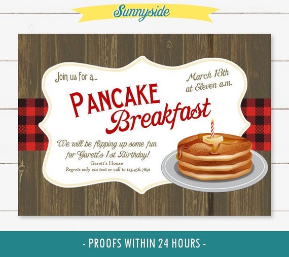 Pancake Breakfast Party Invitation with rustic buffalo plaid printable ...