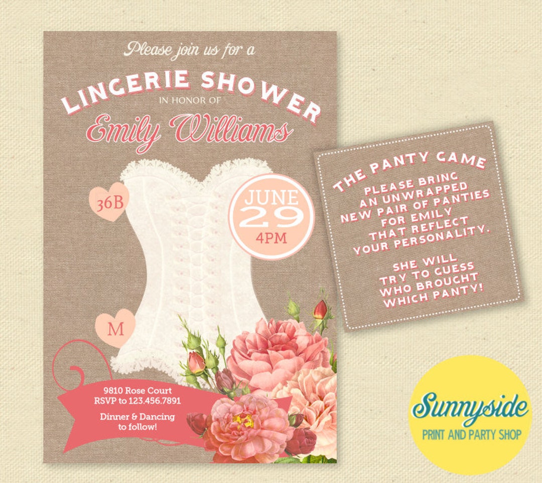 Printable Lingerie Shower Invitation With Vintage Pink And Coral Roses