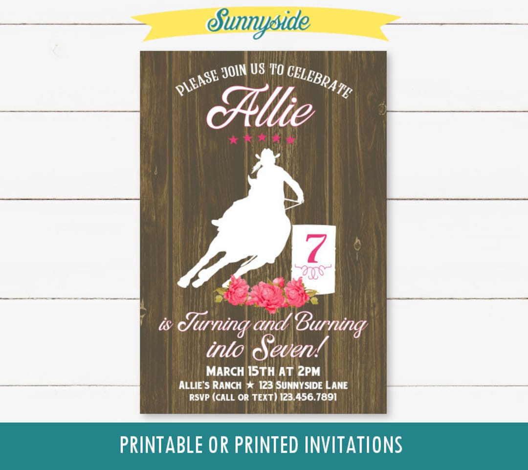 Barrel Racing Printable Birthday Invitation, Girls Western Rodeo Invite ...