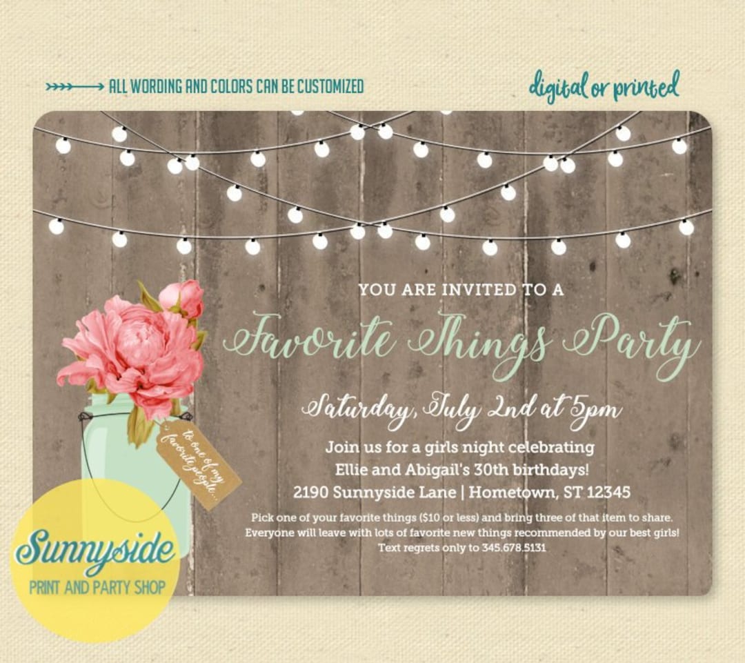 Favorite Things Party Invitation // Digital Printable Girls Night ...