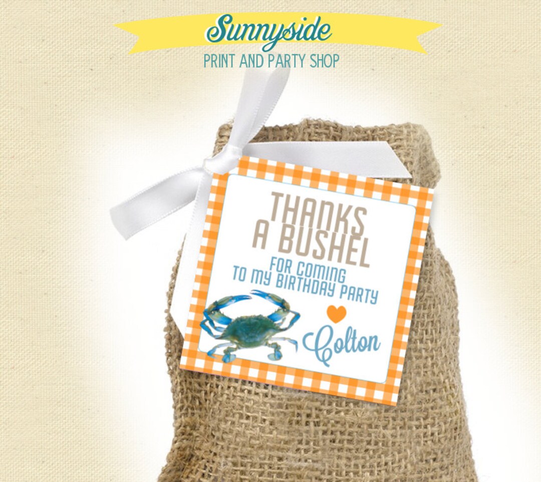 Crab THANKS A BUSHEL Birthday / Summer Favor Tag - Printable Tag, Blue ...