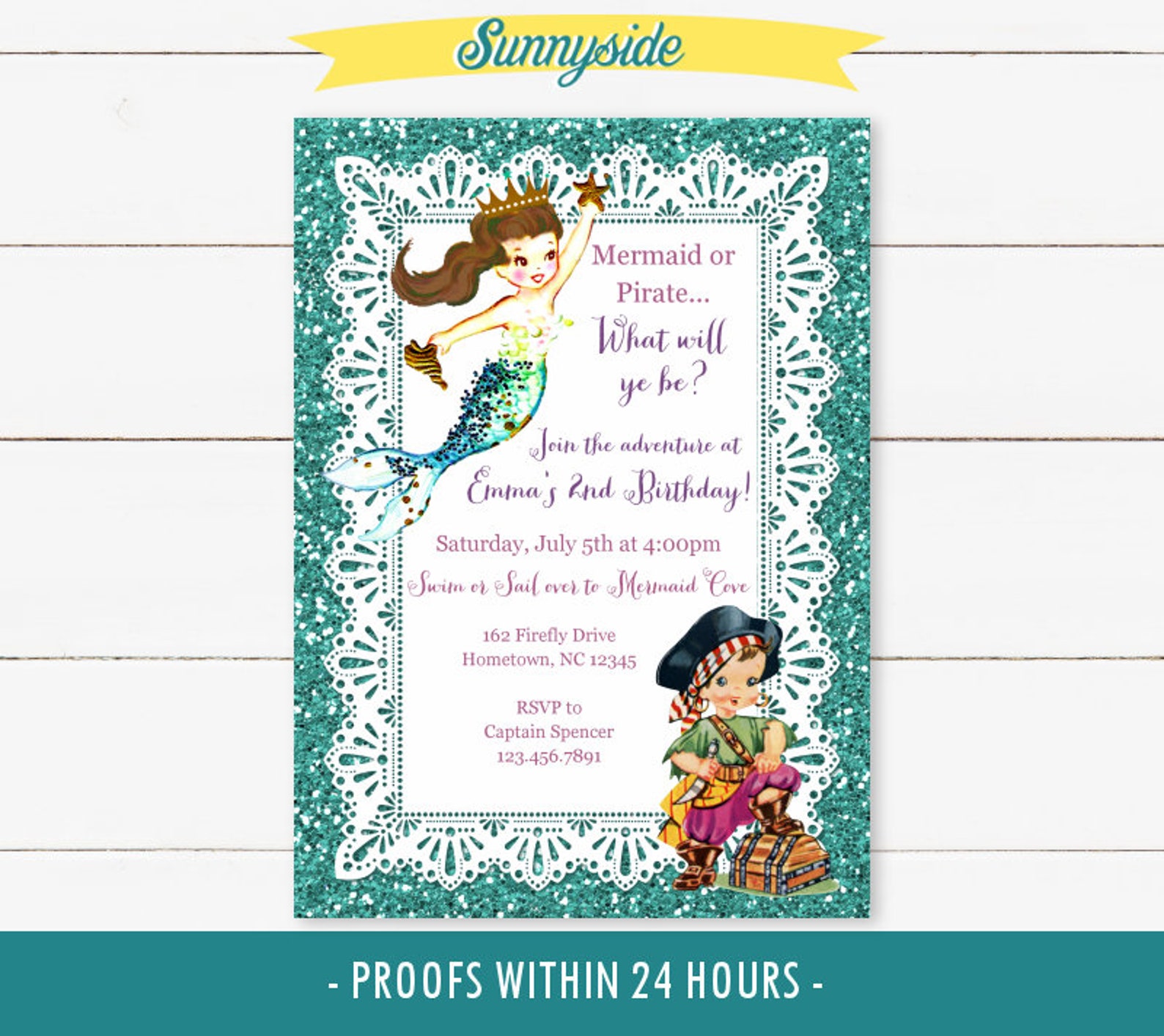 Mermaid Princess Printable Birthday Invitation With Teal and Faux ...