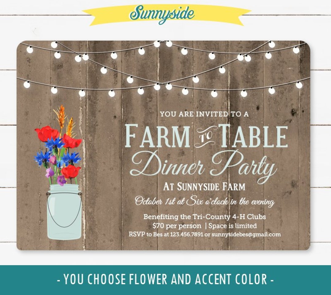 Farm to Table Dinner Invitation, Printable Rustic Dinner Party Invite ...