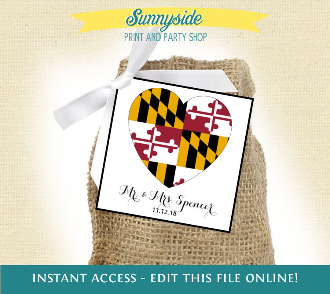 Maryland Flag Printable Square STATE Favor Tag for MD Wedding, Access ...
