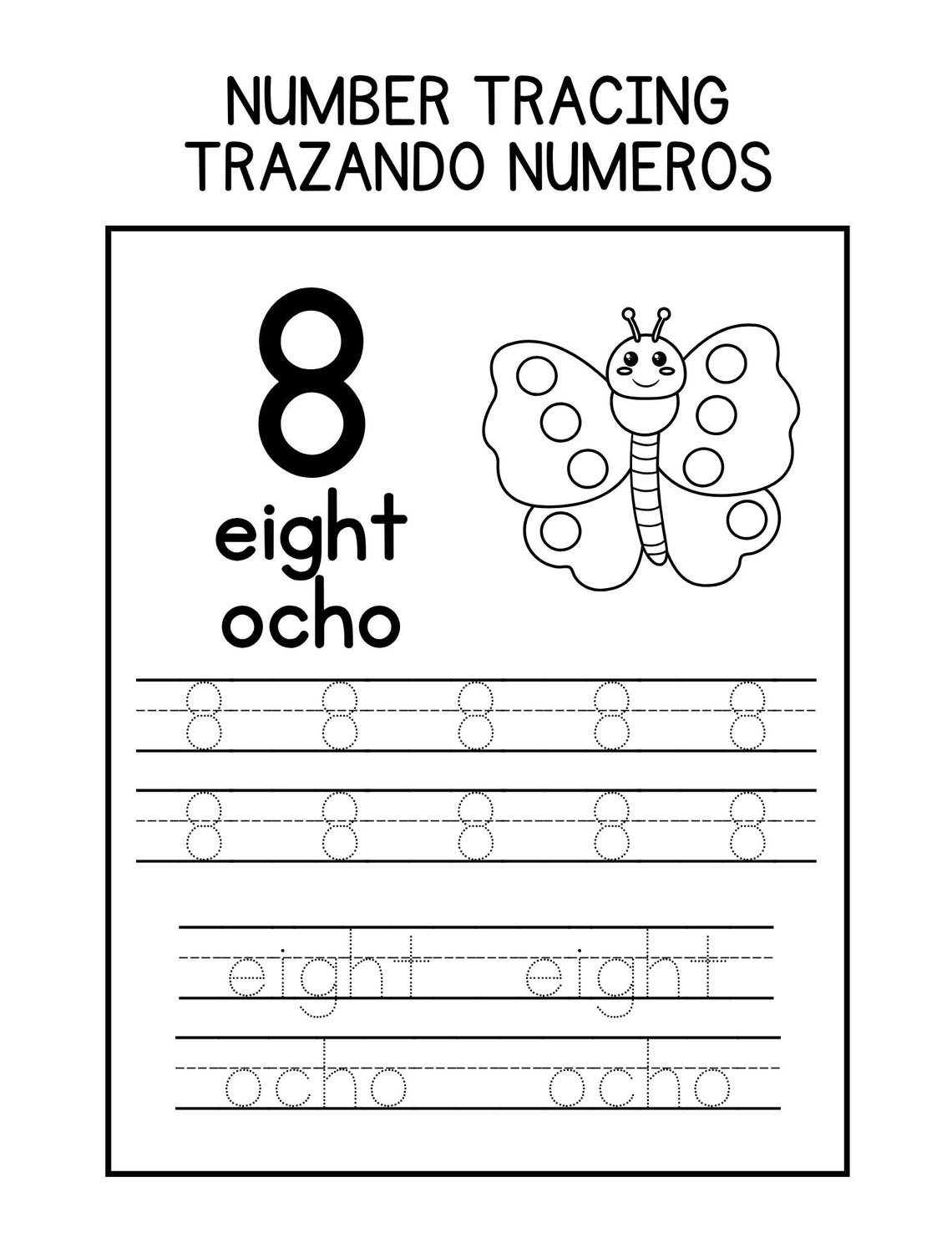 Bilingual Number Tracing Worksheets 1–10 | English & Spanish Printable ...