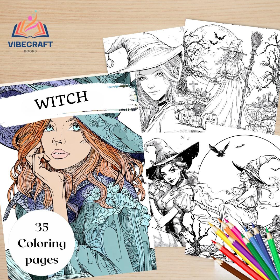 Witch Halloween Coloring Page, Witch Adults Coloring Pages, Halloween ...