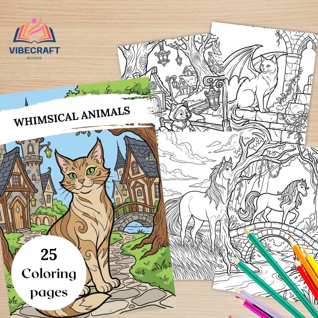 Whimsical Animals Coloring Book / 25 Cute & Cozy Pages / Bold and Easy ...