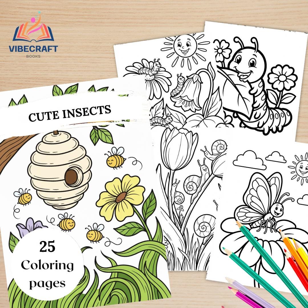 Cute Bugs Coloring Book, Kids Insects Coloring Pages, Garden Animal ...