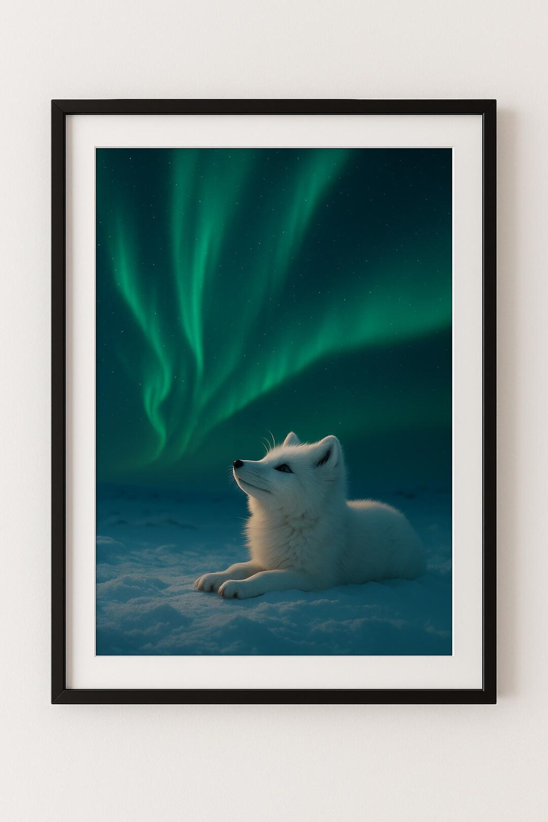 Arctic Fox Northern Lights Print: Winter Wildlife, Scandinavian Decor ...