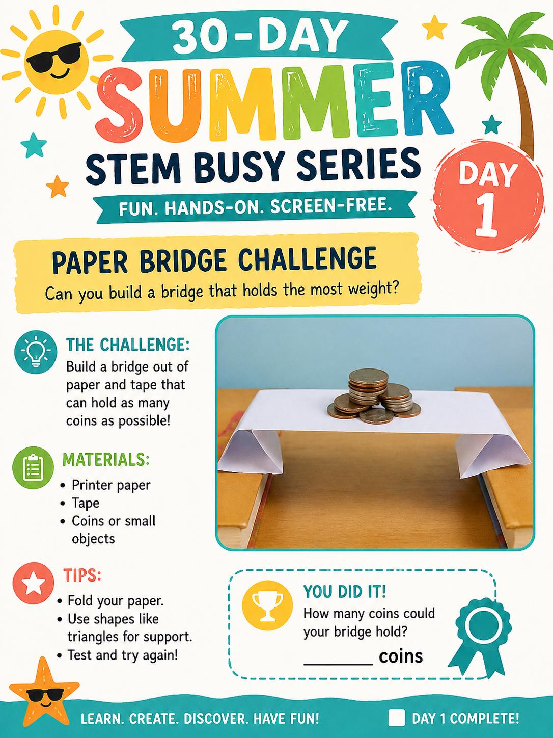 Summer STEM Activity Pack | Screen Free Kids Challenge Cards (printable ...
