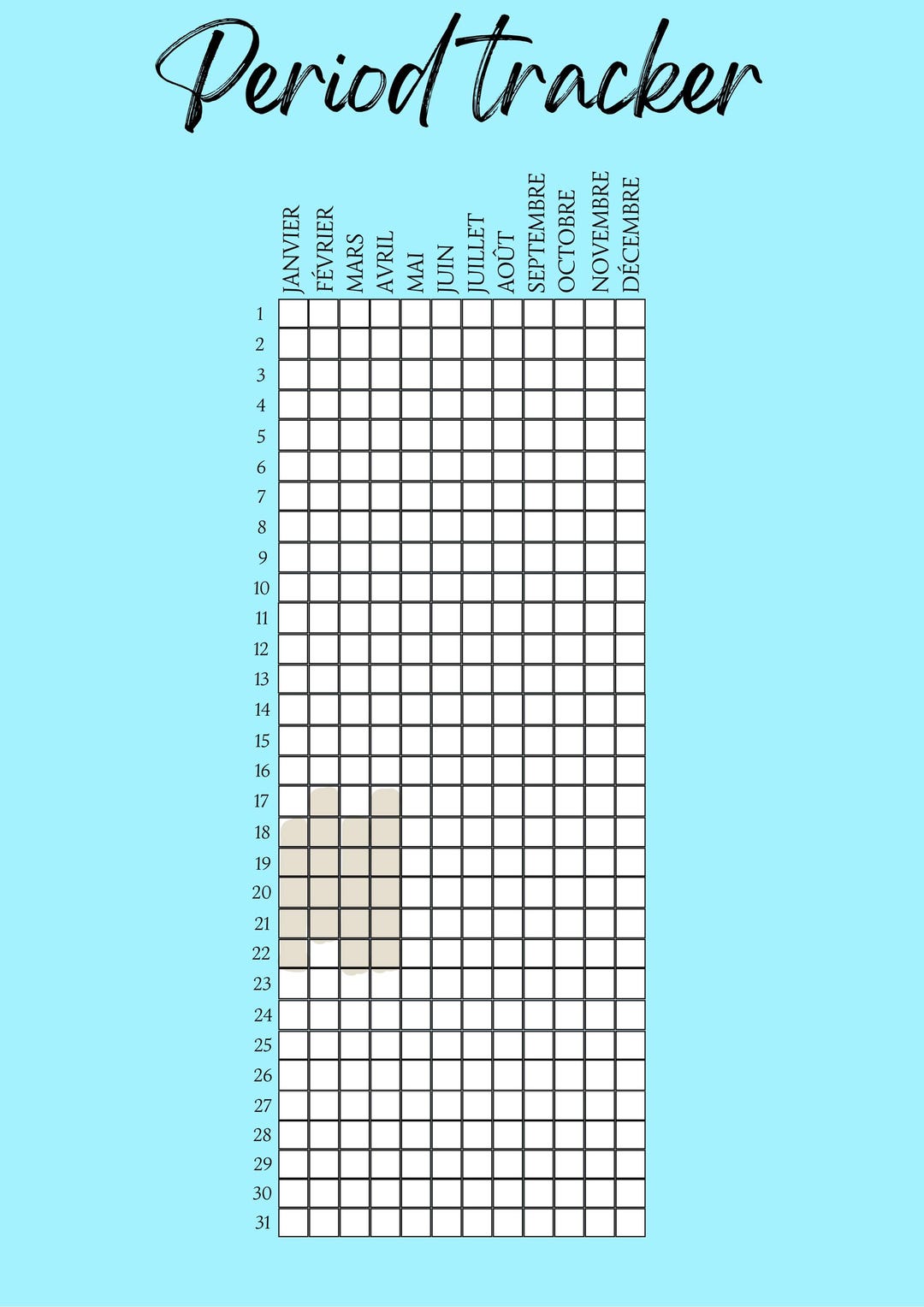 Template to Download to Print or Complete - Period Tracker - Monthly ...