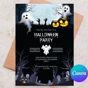 Spooky Ghost Pumpkin Halloween Party Invitation: Editable Canva ...