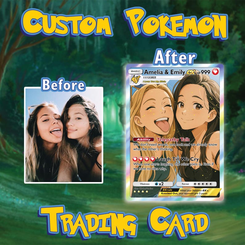 Personalized Pokemon Card, Custom Pokemon Trading Card, Couple Gift ...