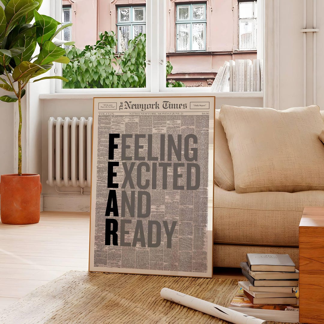 Retro FEAR Newspaper Poster, Trendy Wall Art, Positive Affirmations ...