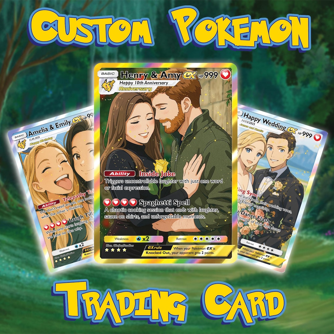 Personalized Pokemon Card, Custom Pokemon Trading Card, Couple Gift ...