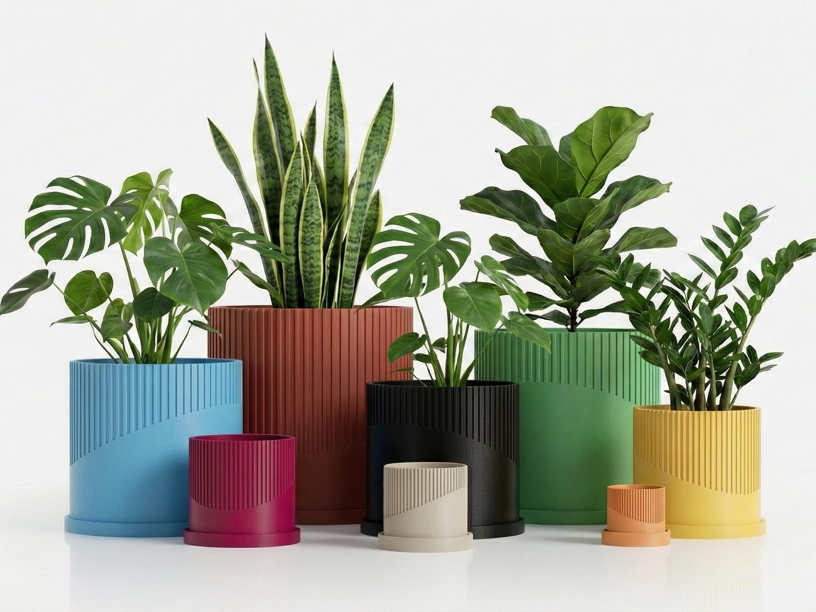 3D Printed "marie" Planter Pot With Tray: Round Modern Indoor Plant Pot ...