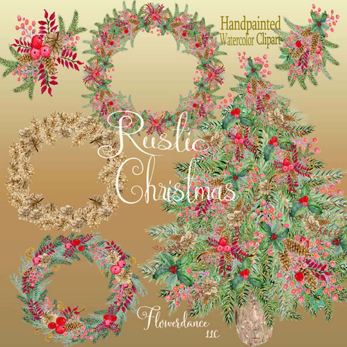 Christmas Watercolor Clipart Woodland Evergreen Tree - Etsy