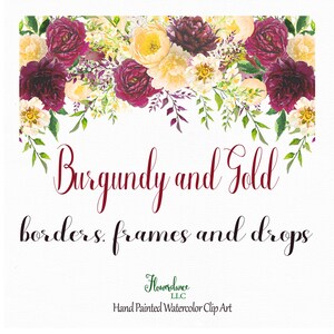 Watercolor Clipart Floral Borders, Drop Arrangements, Frames Gold ...