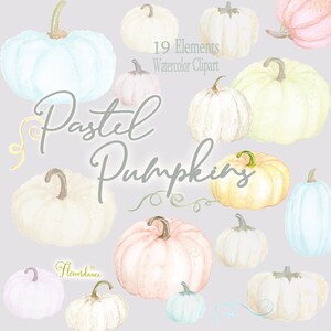 Pastel Pumpkins Watercolor Clipart in White, Pink, Peach, Yellow, Mint ...