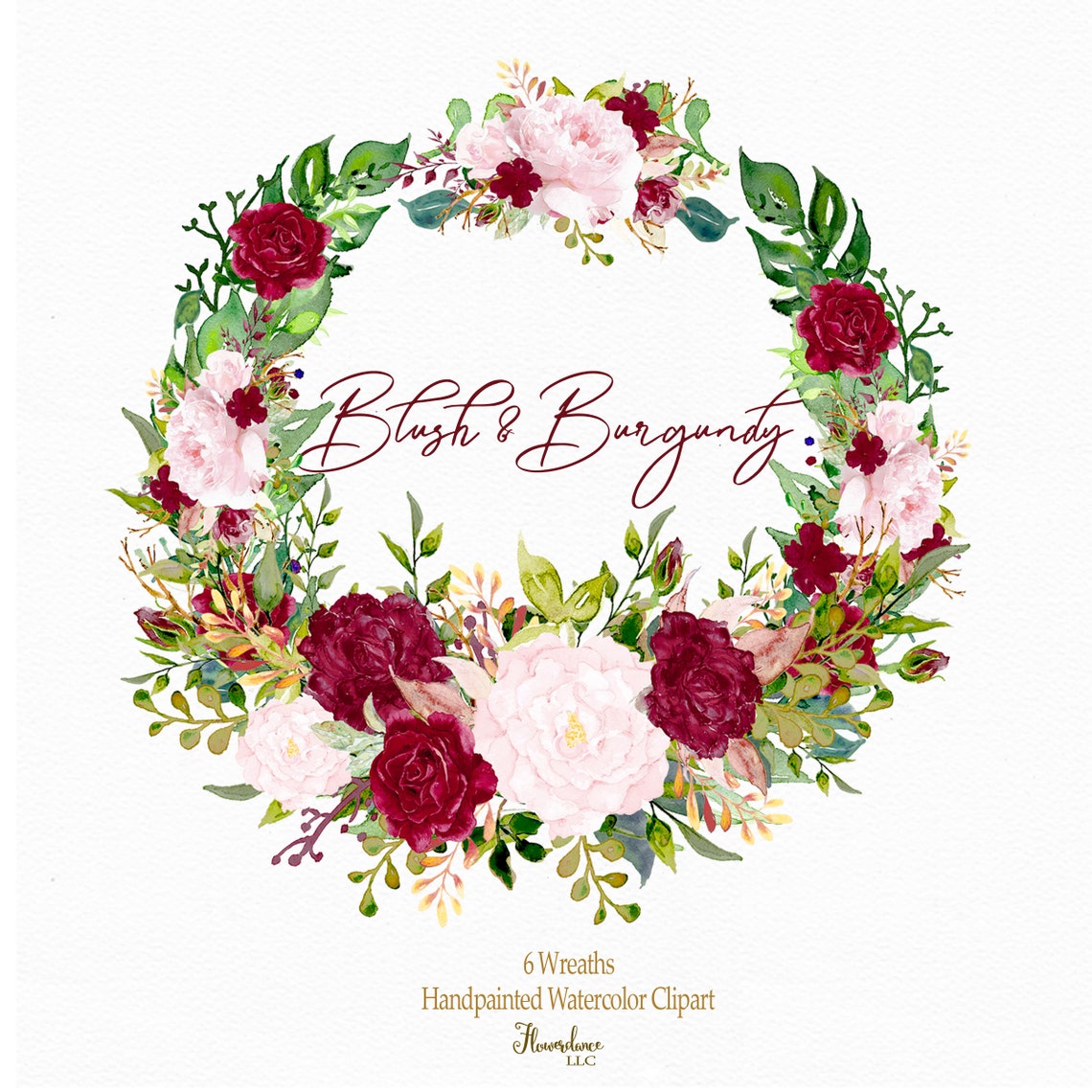 Blush and Burgundy Floral Wreath Clipart Wedding Invitation - Etsy