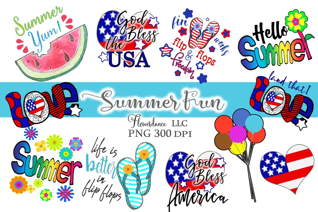 Summer Fun PNG Clipart in Patriotic Colors, Red, White, Blue, Rainbow ...