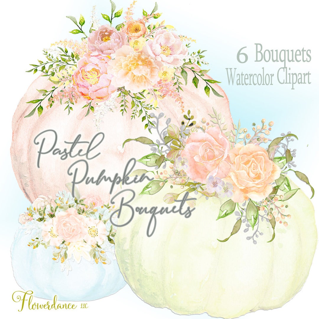 Pastel Pumpkins Watercolor Clipart Floral Bouquet Arrangements White ...