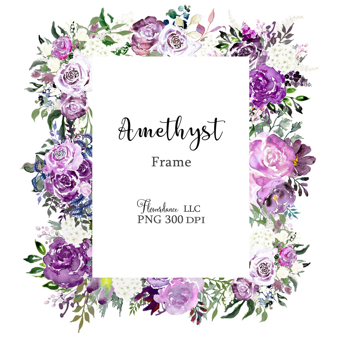 Amethyst Purple Floral Frame, Portrait Orientation, Hand Painted in ...