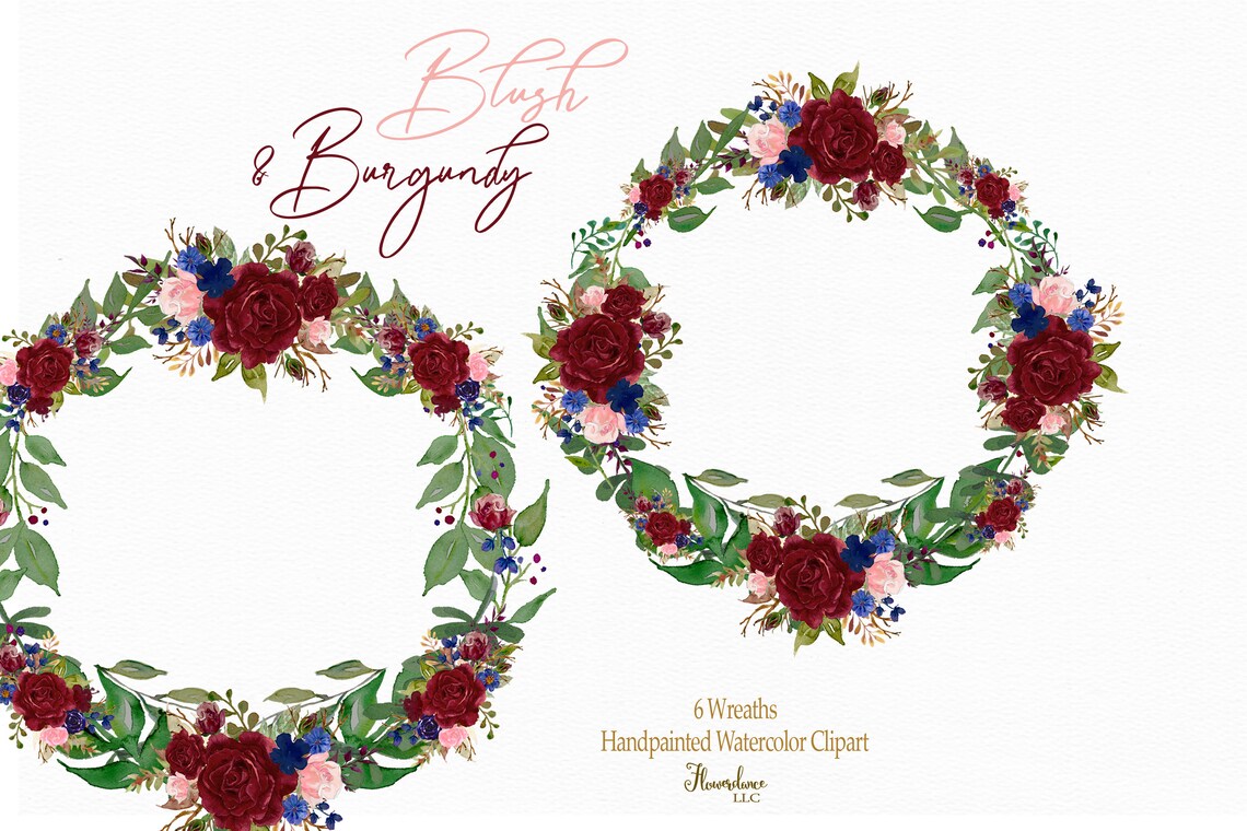 Blush and Burgundy Floral Wreath Clipart Wedding Invitation - Etsy