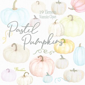 Pastel Pumpkins Watercolor Clipart in White, Pink, Peach, Yellow, Mint ...