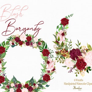 Blush and Burgundy Floral Wreath Clipart Wedding Invitation Graphic - Etsy