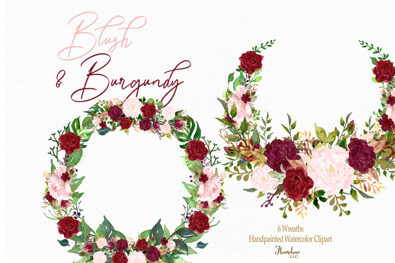 Blush and Burgundy Floral Wreath Clipart Wedding Invitation - Etsy