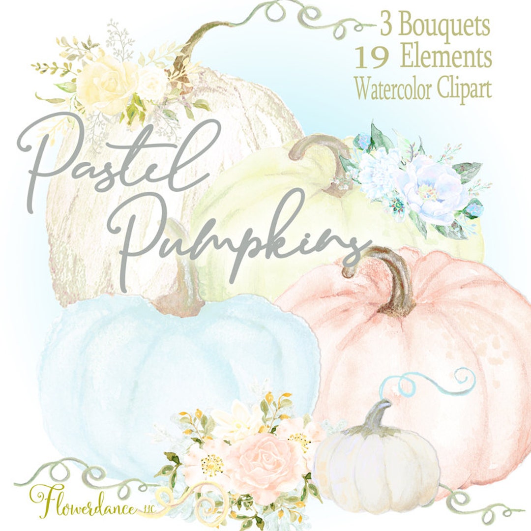 Pastel Pumpkins Watercolor Clipart in White, Pink, Peach, Yellow, Mint ...