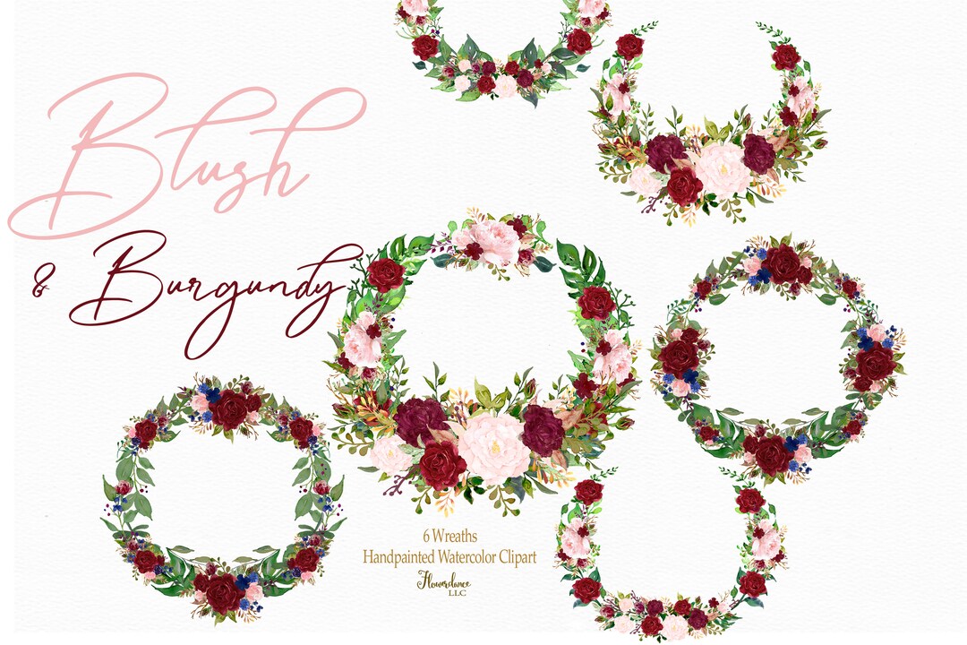Blush and Burgundy Floral Wreath Clipart Wedding Invitation Graphic - Etsy