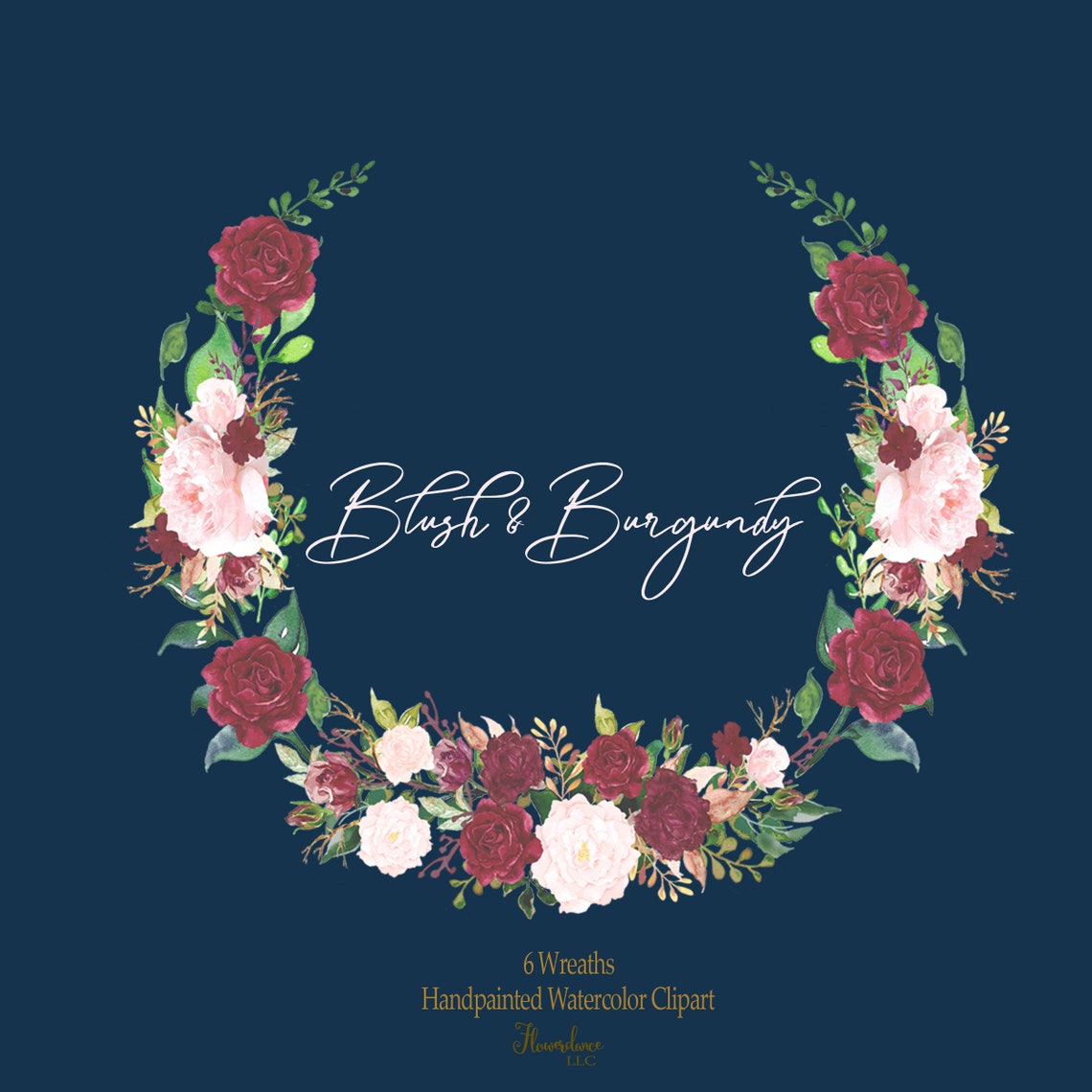 Blush and Burgundy Floral Wreath Clipart Wedding Invitation - Etsy