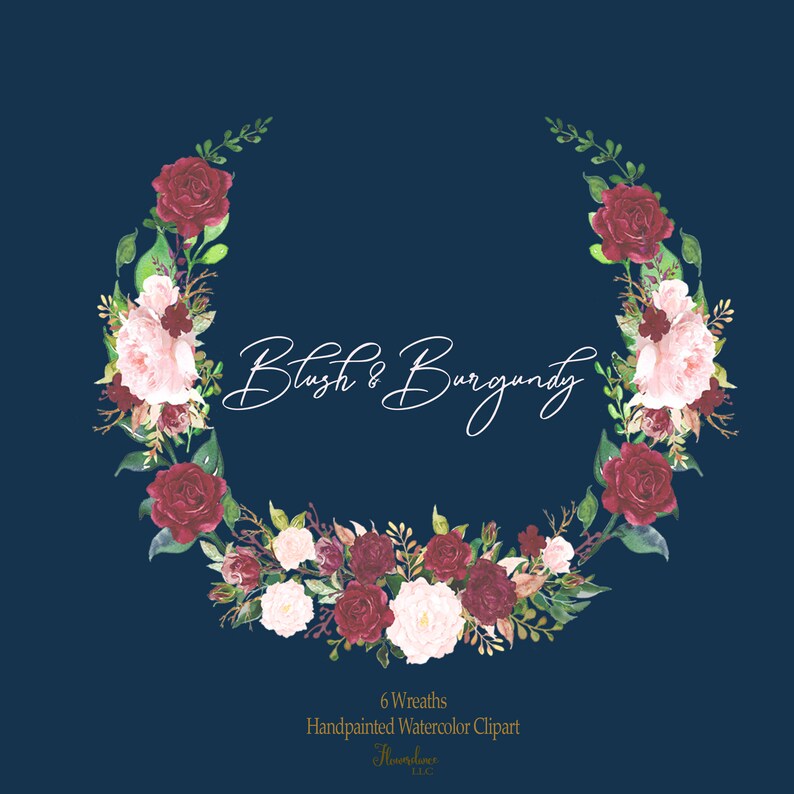 Blush and Burgundy Floral Wreath Clipart Wedding Invitation - Etsy