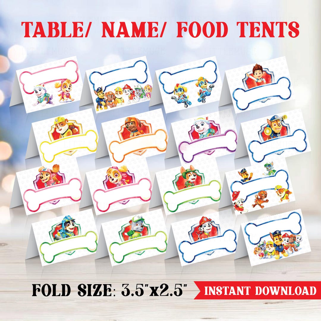 Digital Paw Rescue Labels, Patrol Pawty Food Tent, Table Name Card ...