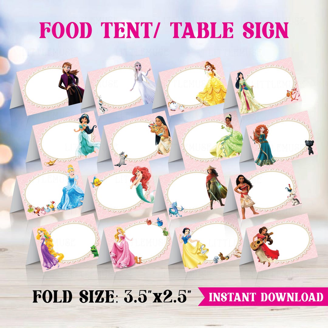 Digital Princesses Food Tent, Royal Labels Table Sign Name Card ...