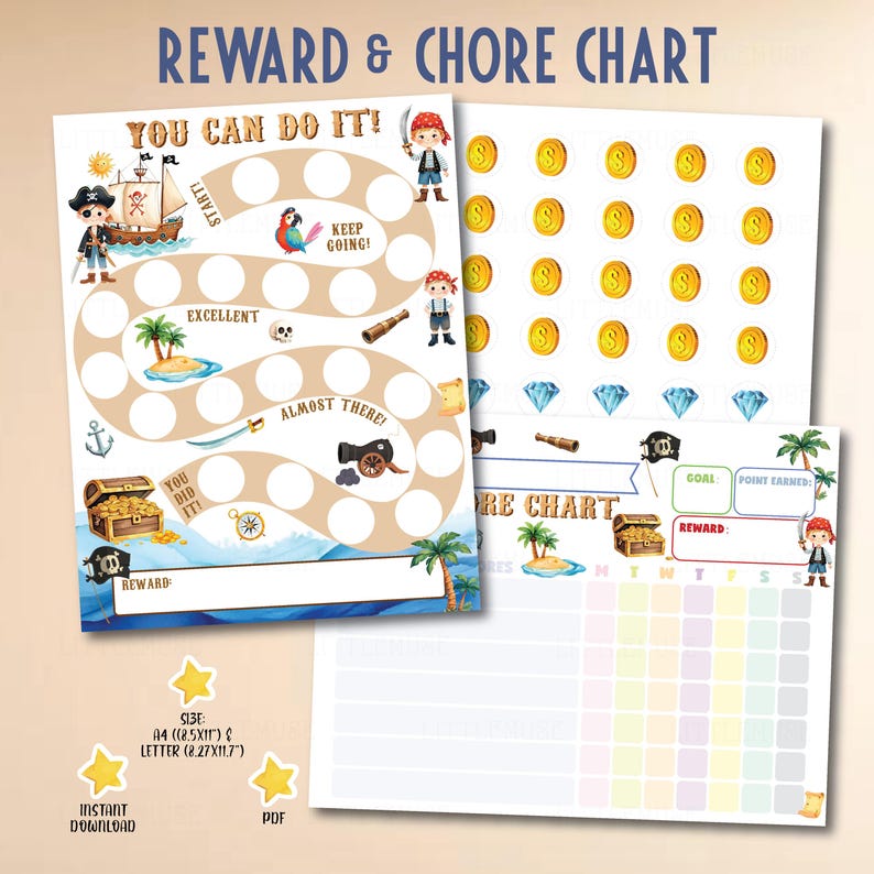 Digital Pirate Reward Chart. Preschool Behaviour Chore Chart (instant ...