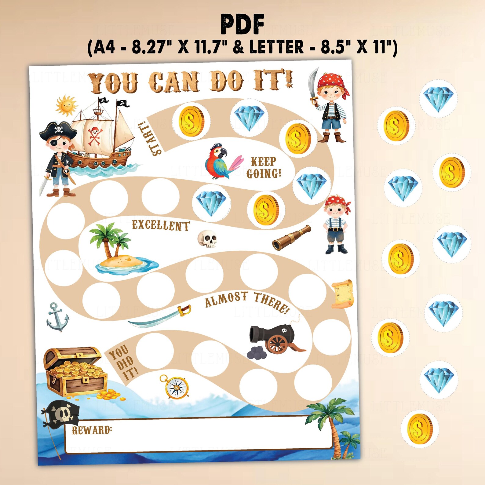 Digital Pirate Reward Chart. Preschool Behaviour Chore Chart (instant ...