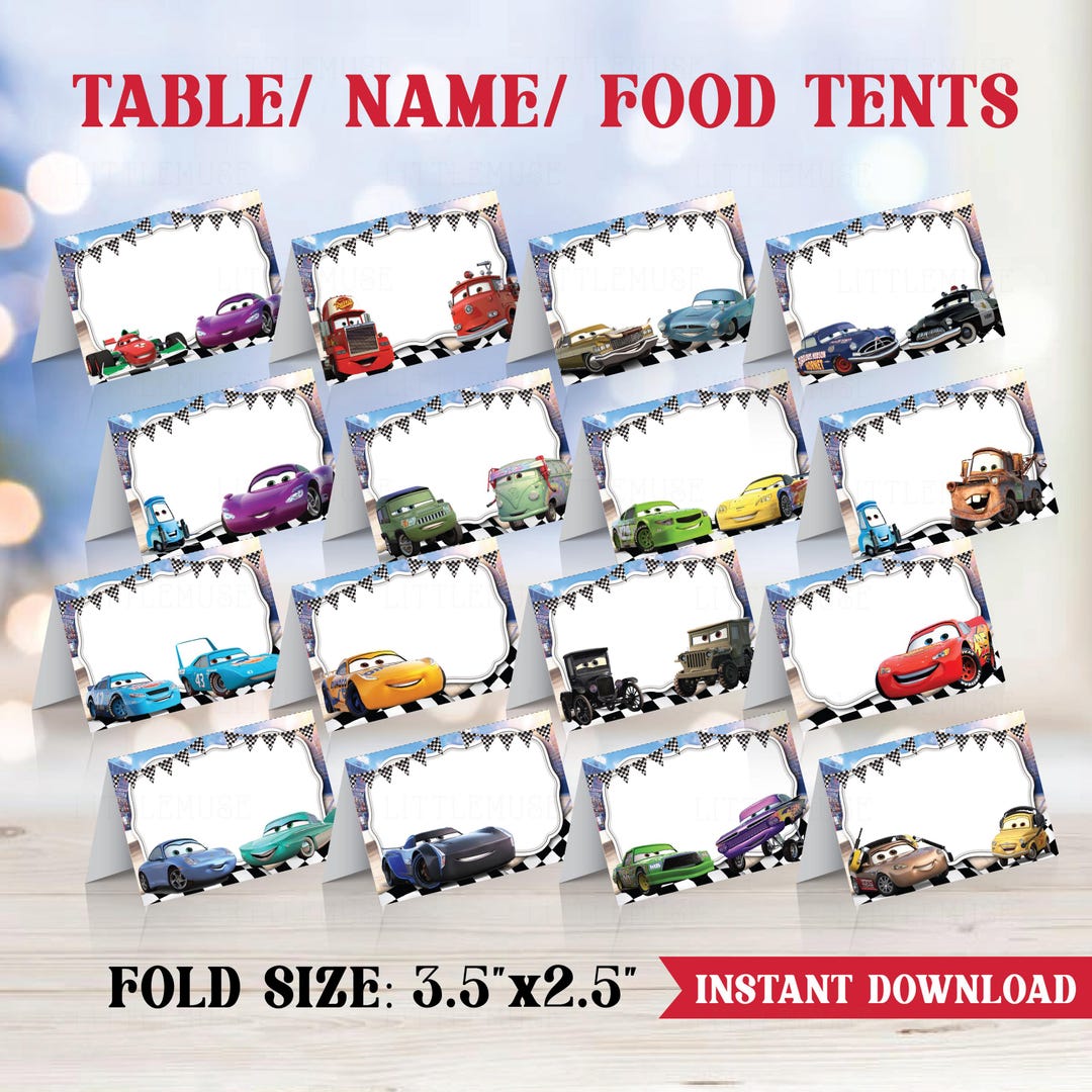 Digital Racing Cars Labels, Food Tent, Table Name Card - Instant ...