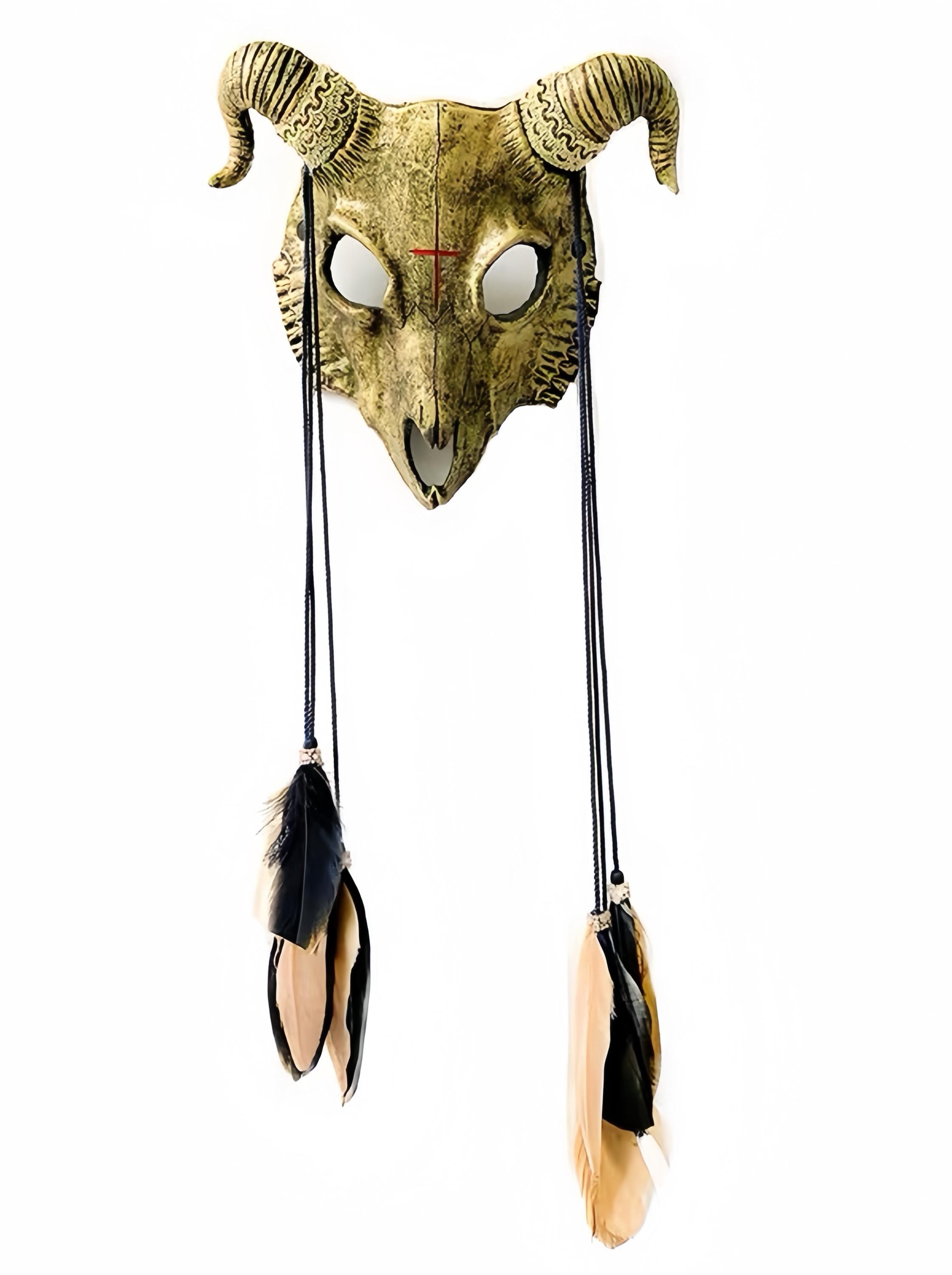 Ram Skull Mask & Feathered Ritual Cape Set - Pagan Shaman Headdress ...