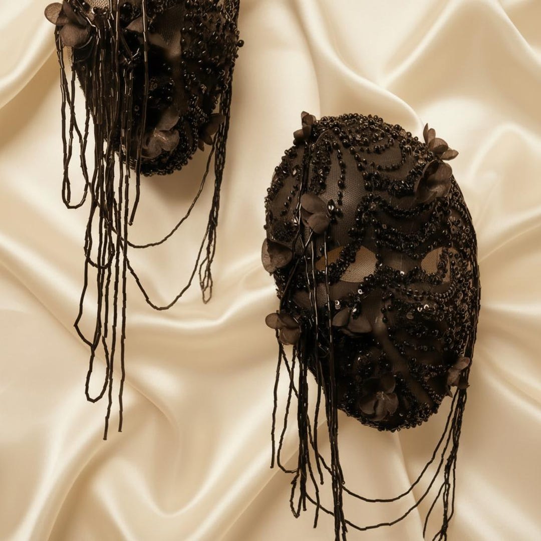 Black Beaded Masquerade Mask, Gothic Avant-garde Face Jewelry ...