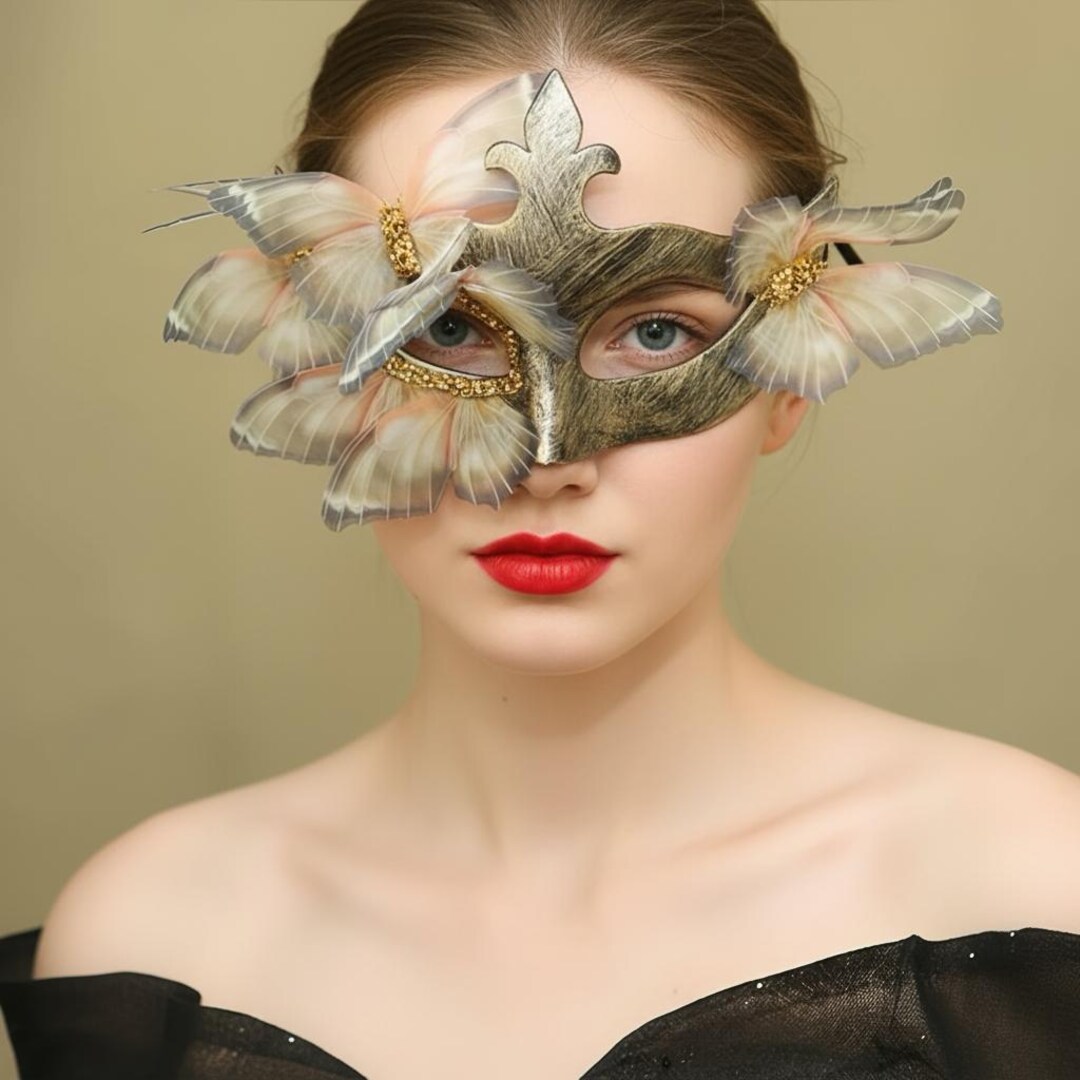 Venetian Butterfly Masquerade Mask, Filigree Eye Mask With Feathers ...