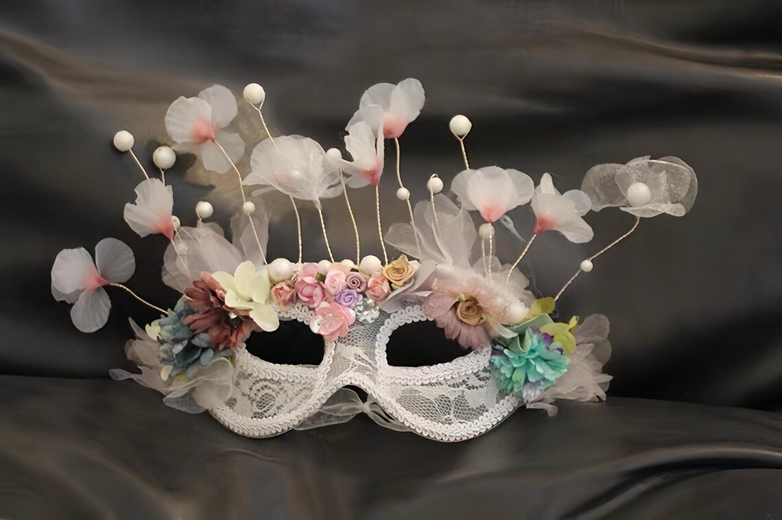 Floral Bridal Mask, Ivory Couture Masquerade Face Accessory for ...