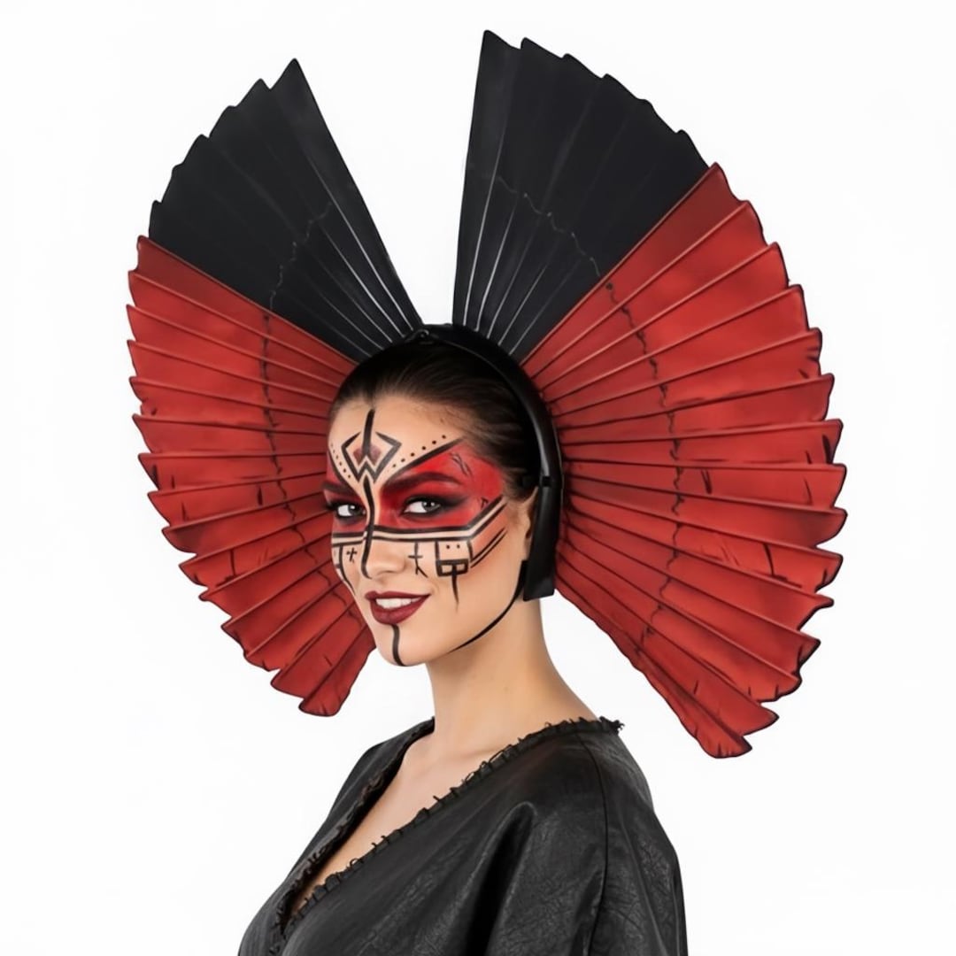 Avant-garde Red & Black Fan Headpiece, Cyberpunk Cosplay Headdress ...