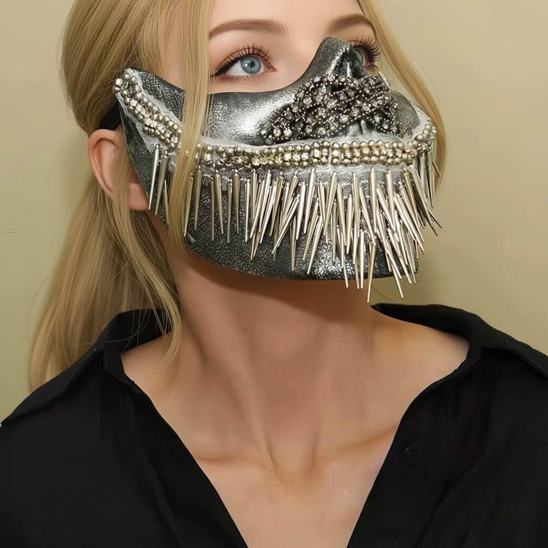 Gothic Spiked Chain Face Mask: Cyberpunk Rave Costume - Etsy Canada